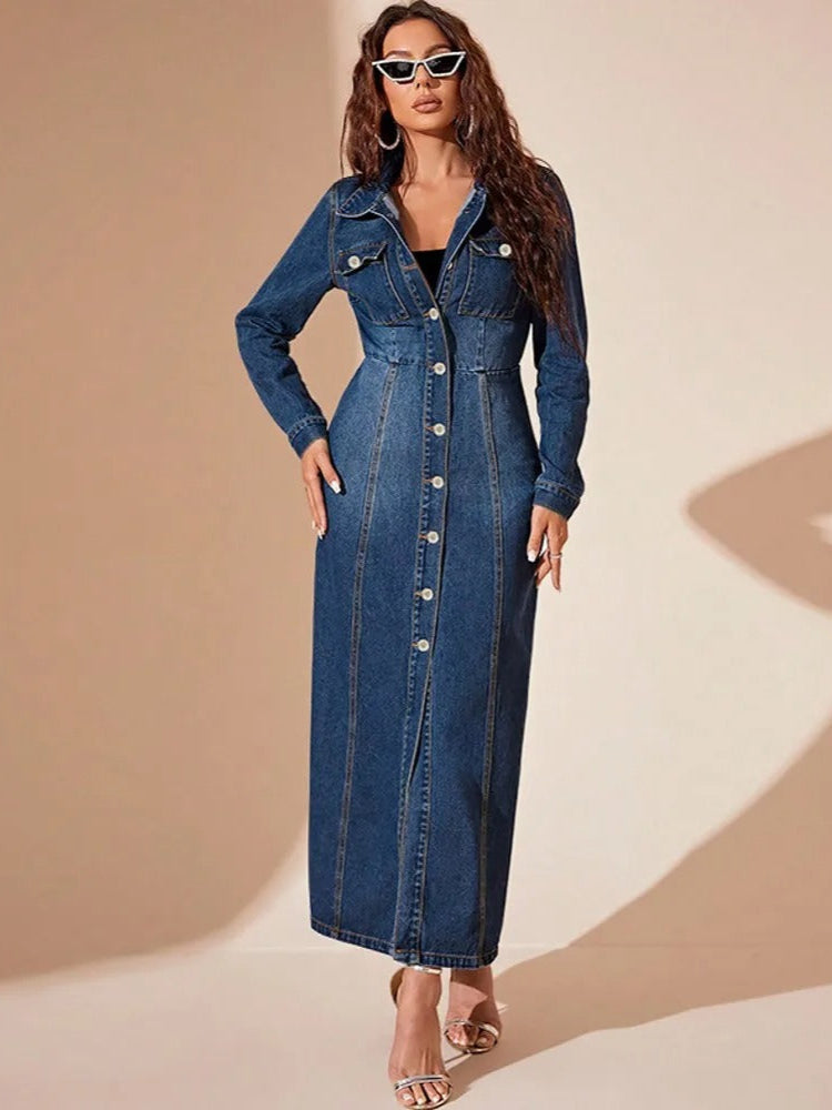 Rhea Denim Maxi Dress – Harper Heights